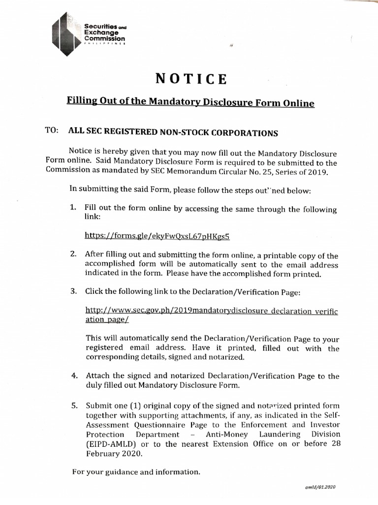 Mandatory Disclosure Form | PDF