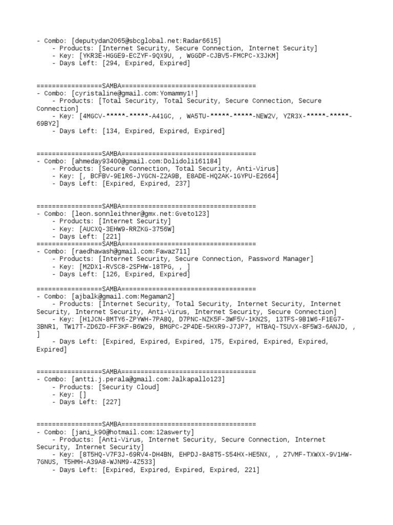 Collection of Software License Keys and Account Credentials with ...