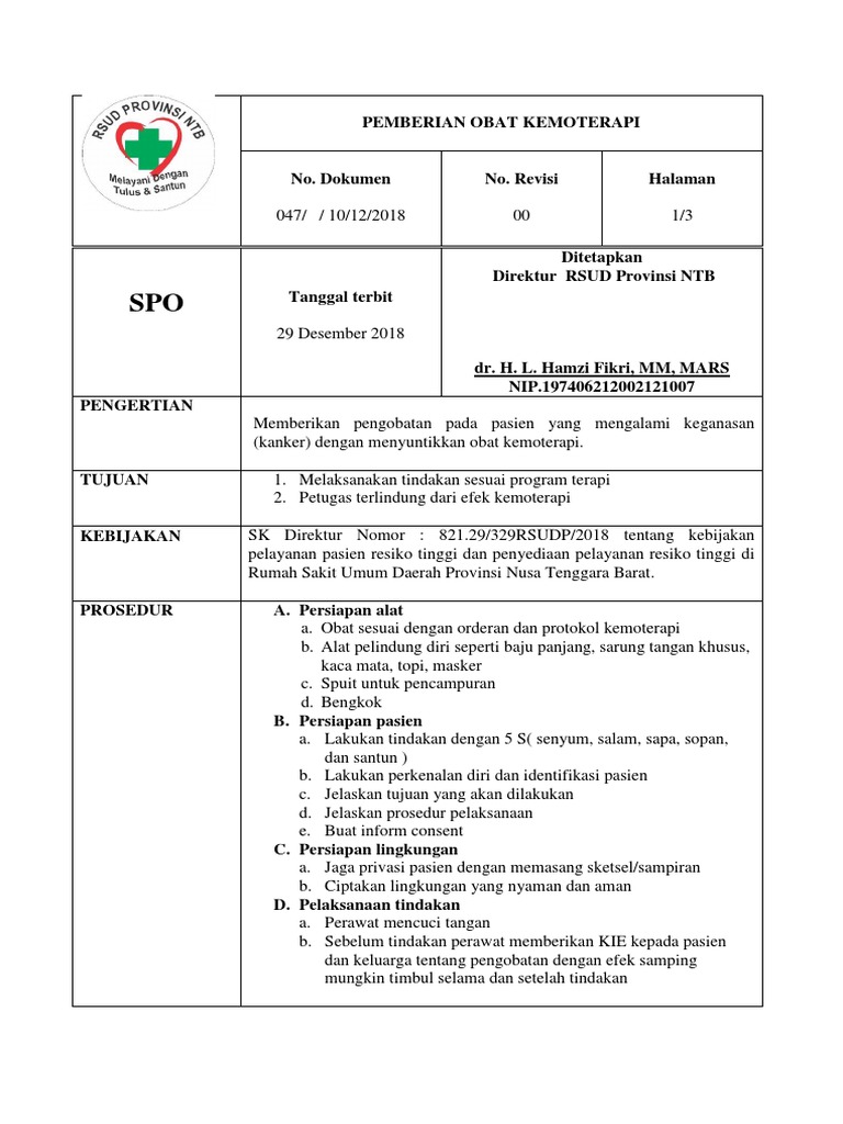 Prosedur Pemberian Obat Kemoterapi | PDF