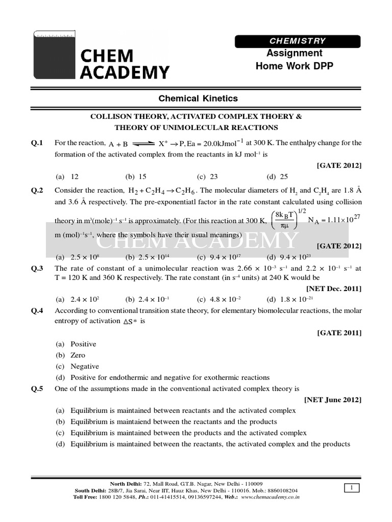 Chemical Kinetics: An Analysis of Collision Theory, Activated Complex ...