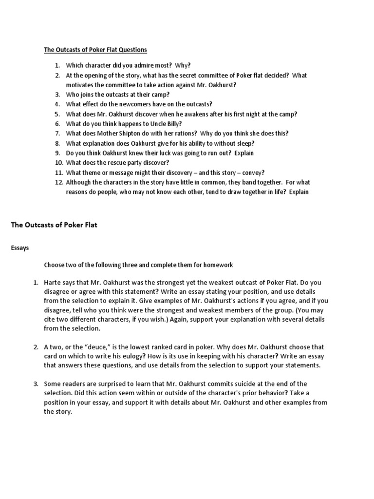 The Outcasts of Poker Flat Questions | PDF | General Fiction