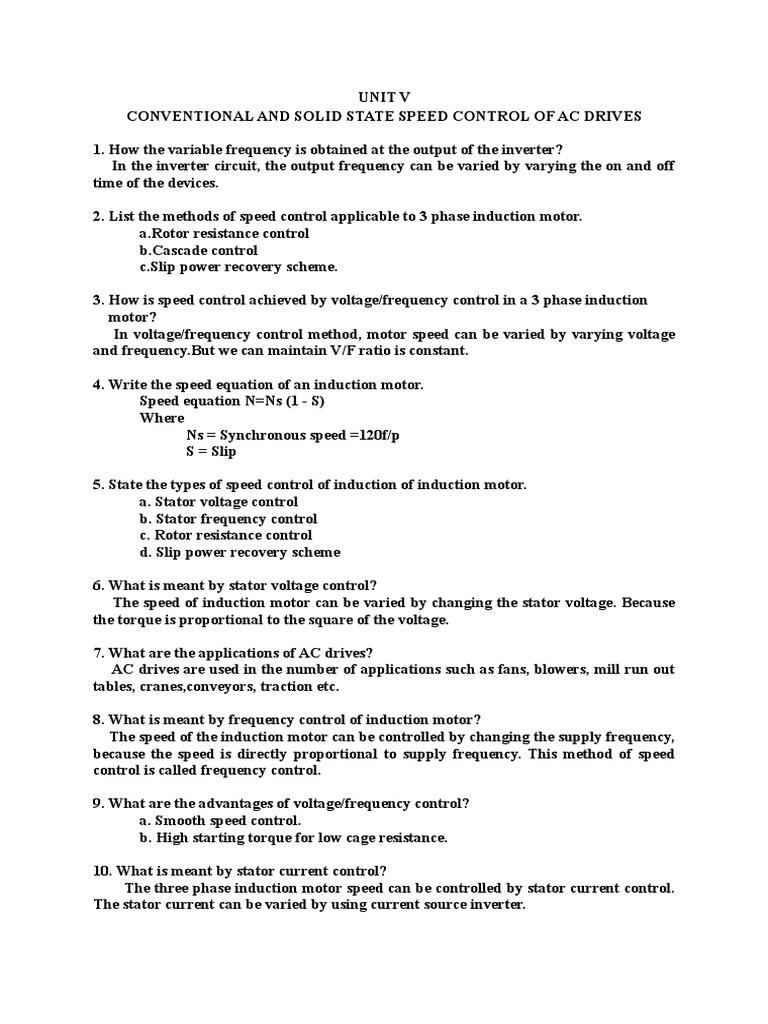 Unit-V Conventional and Solid State Speed Control of Ac Drives - Final ...