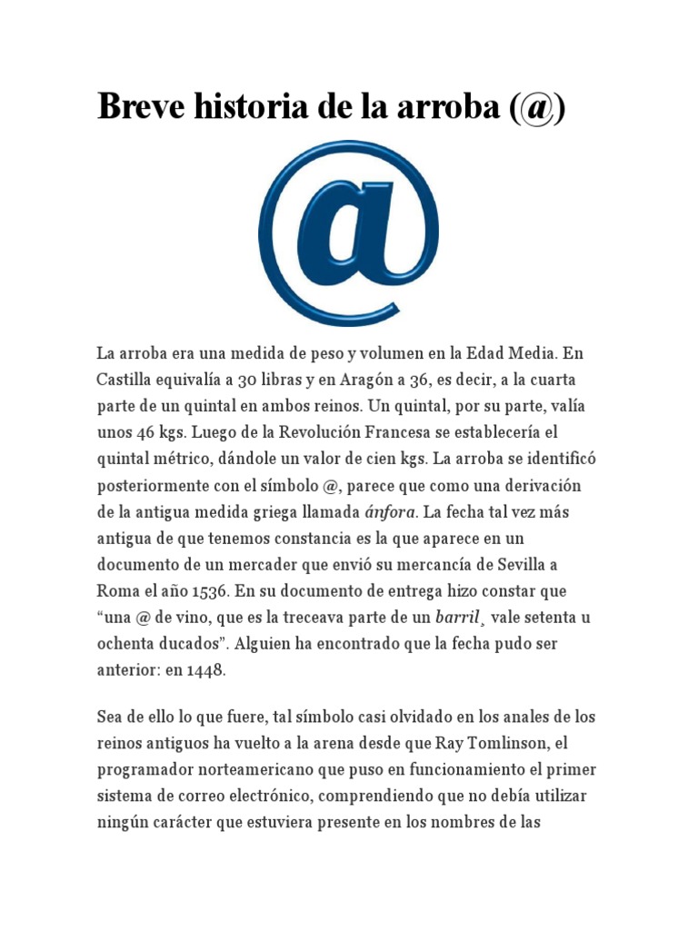 Breve Historia de La Arroba | PDF