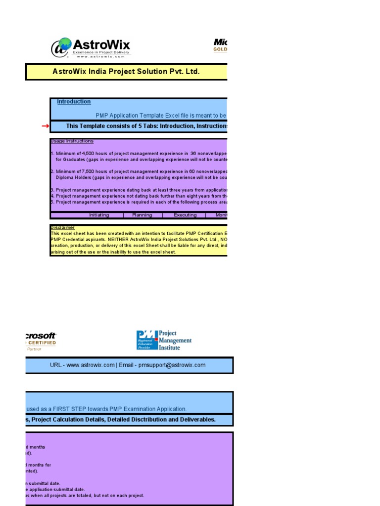 PMP Application Template Guide Excel | PDF | Business