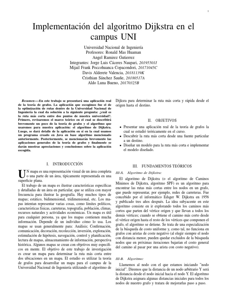 Implementaci N Del Algoritmo Dijkstra en El Campus UNI PDF | PDF