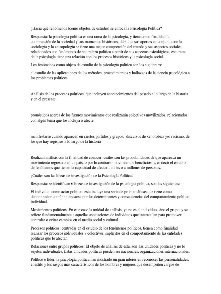 Líneas de Investigación en Psicología Política | PDF