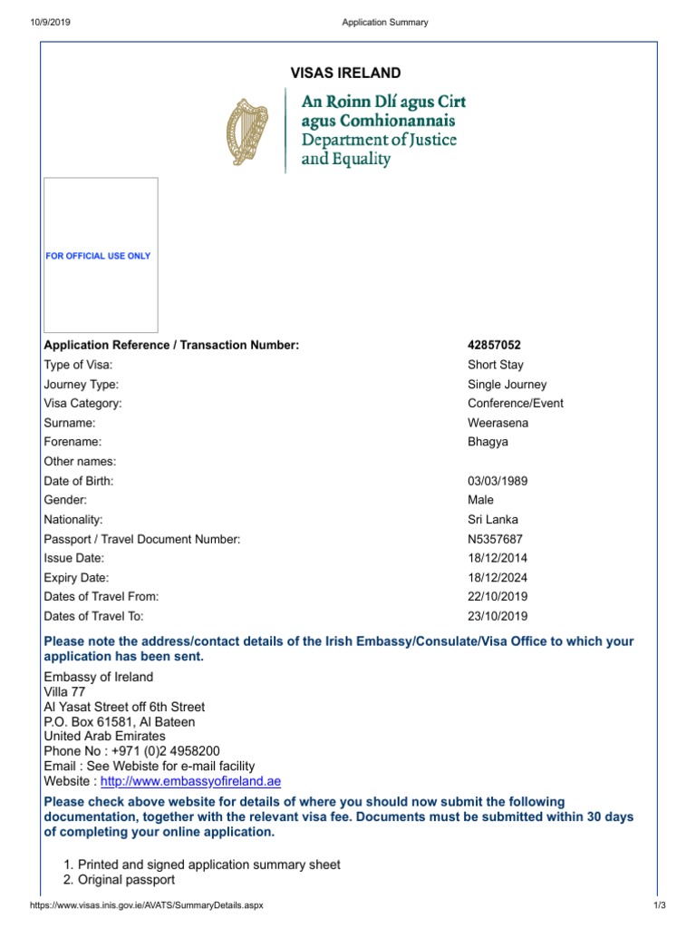 Ireland Visa Application Summary | PDF | Law