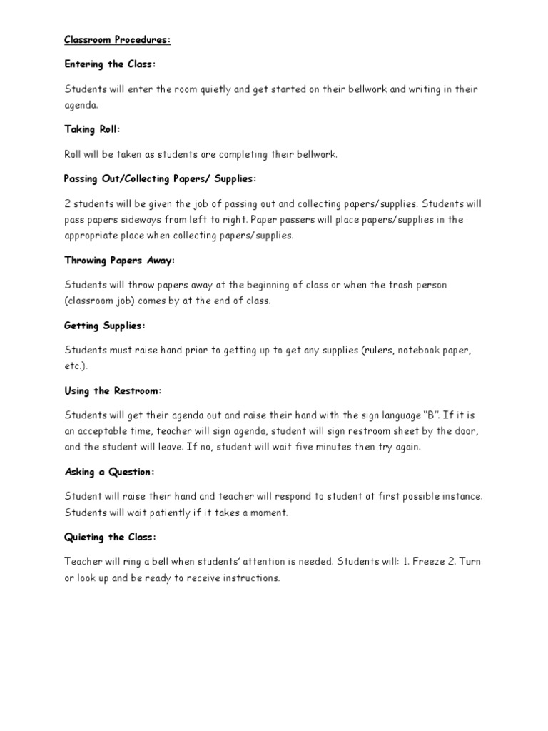Classroom Procedures | PDF | Language Arts & Discipline | Self-Improvement