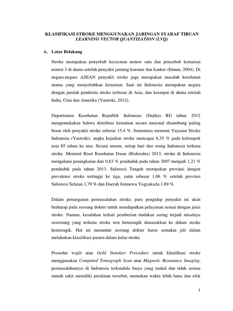 Klasifikasi Stroke Menggunakan Jaringan Syaraf Tiruan Learning Vector ...