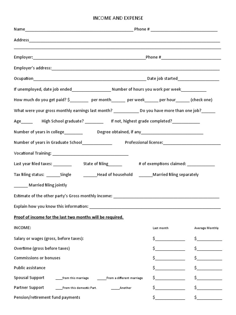 Income and Expense Financial Worksheet | PDF | Insurance | Debt