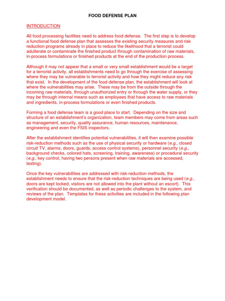 Food Defense Plan | Download Free PDF | Vulnerability (Computing ...