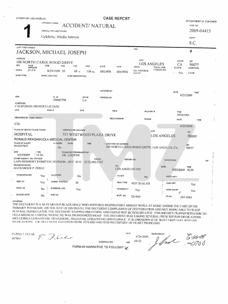 Michael Jackson Autopsy Report | PDF
