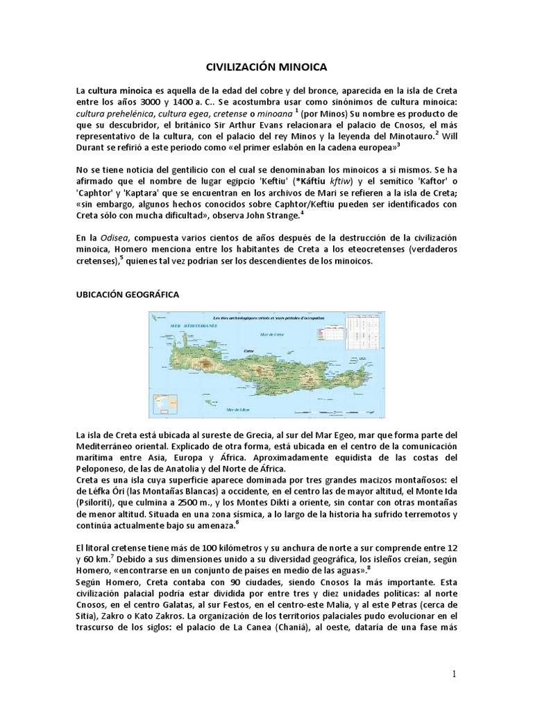 Ubicación y características de la civilización minoica | PDF