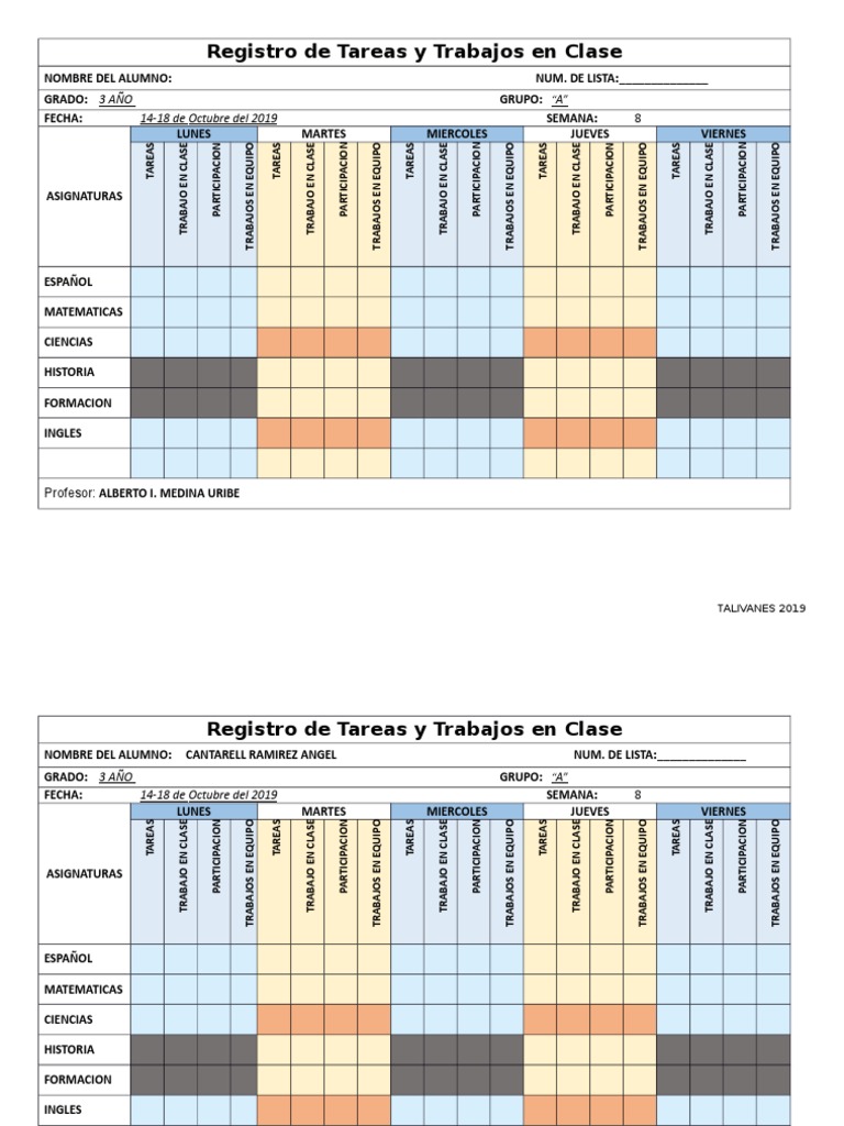 Registro de Tareas y Trabajos en Clase | PDF