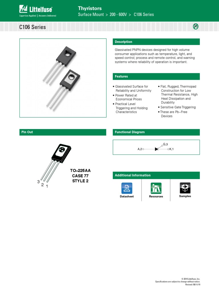 Littelfuse Thyristor C106 D Datasheet - pdf-1372503 | PDF