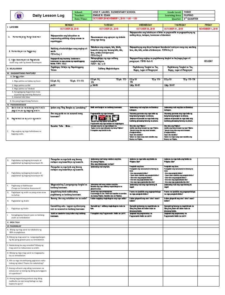 DLL Filipino 3 Q3W1 | PDF