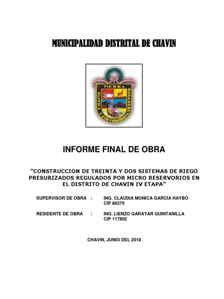 Informe Final de Obra MODELO | PDF