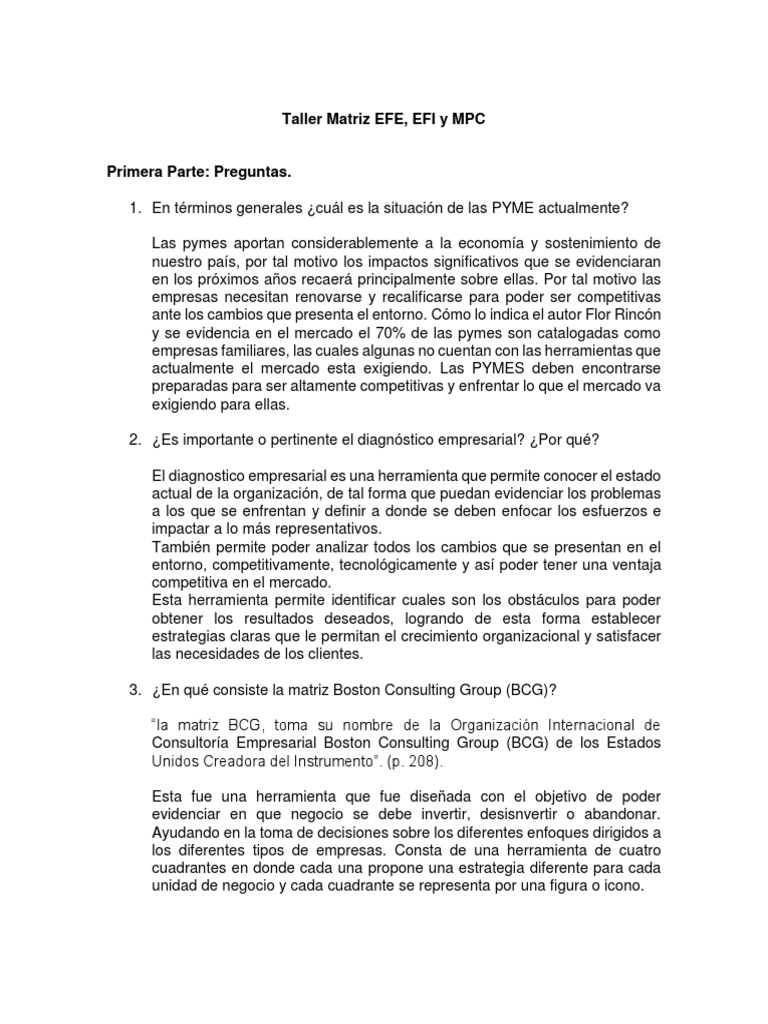 3.taller Matriz EFE EFI y MPC | PDF