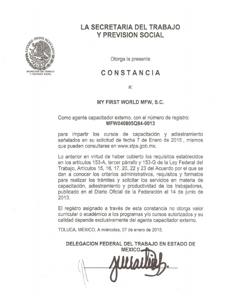 Registro de Agentes Capacitadores MFW Ante La STPS PDF | PDF