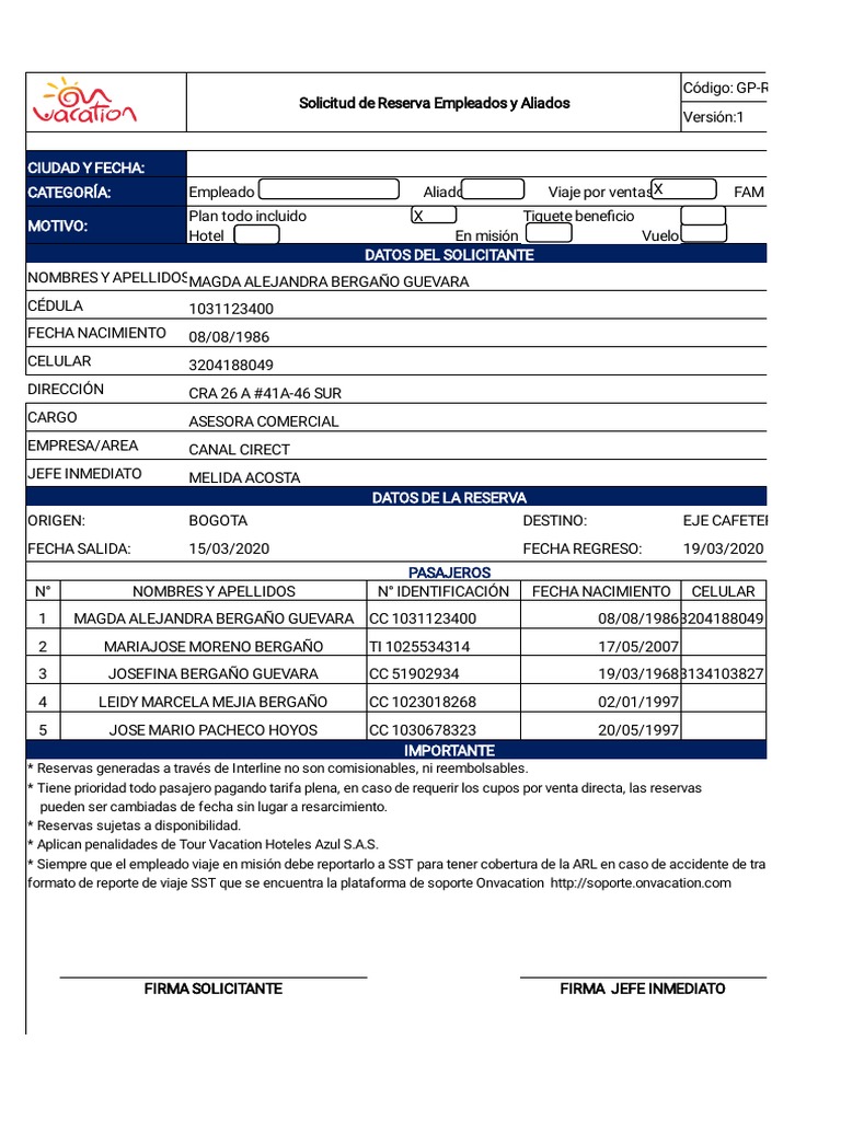 Formato de Solicitud de Reserva PDF | PDF