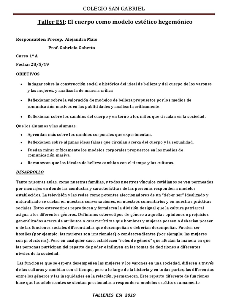 Taller ESI Cuerpo Como Modelo Estético Hegemónico | PDF