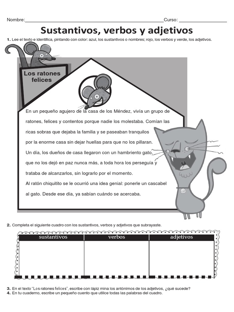 Guia1 - 3ºy4º-Sustantivo-Adjetivo-Verbo | PDF