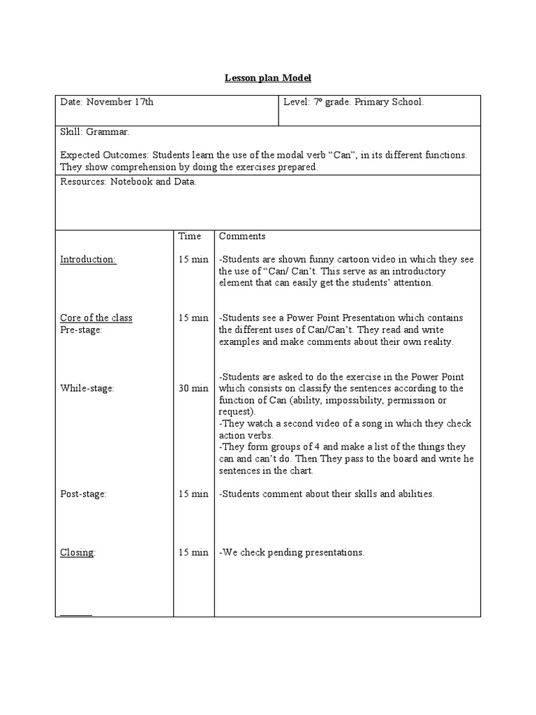 Lesson Plan Model | PDF