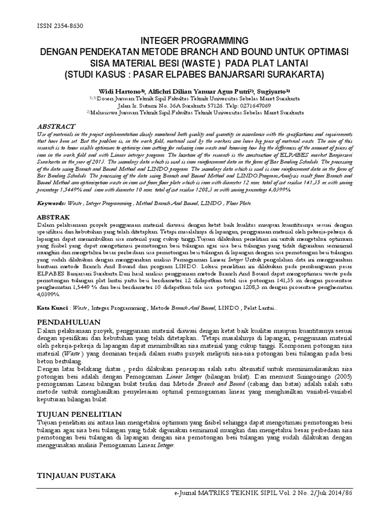 Integer Programming Dengan Pendekatan Metode Branch and Bound Untuk Optimasi Sisa Material Besi ...