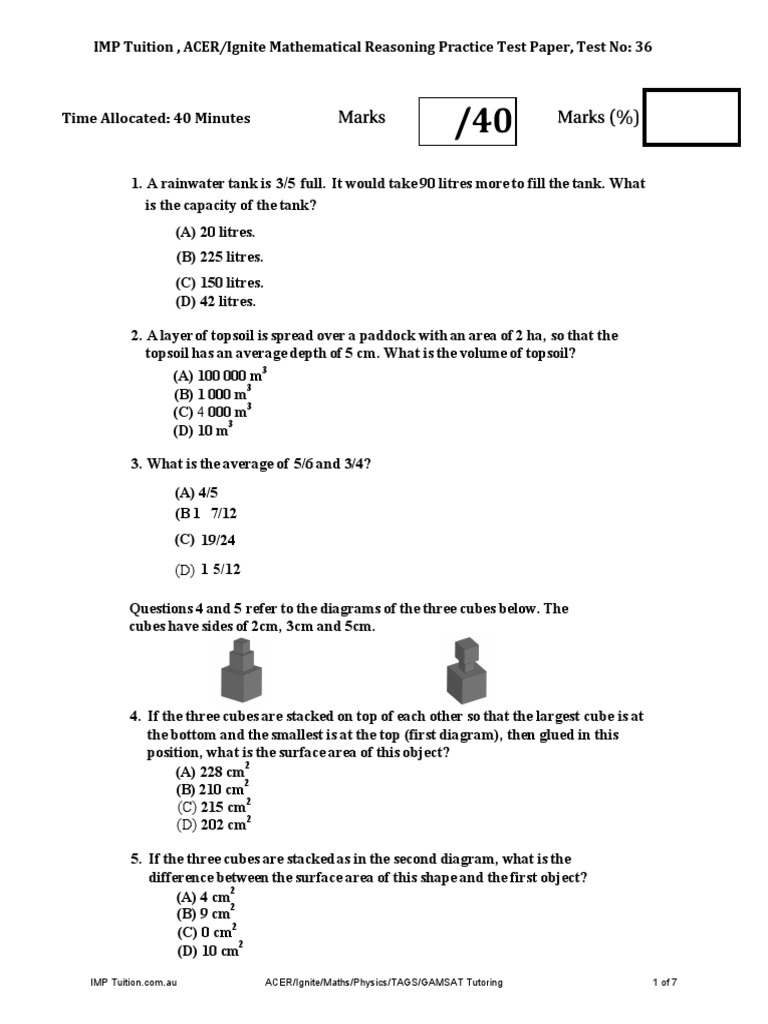 Mathematical Reasoning Practice Test | PDF | Science & Mathematics