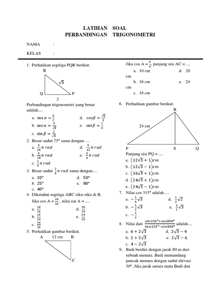 Soal Kls 10 IPS Perbandingan Trigonometri | PDF