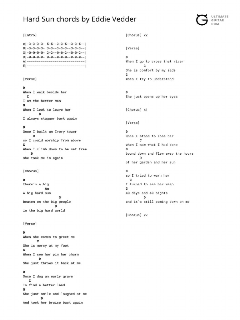Eddie Vedder - Hard Sun - Chords PDF | PDF