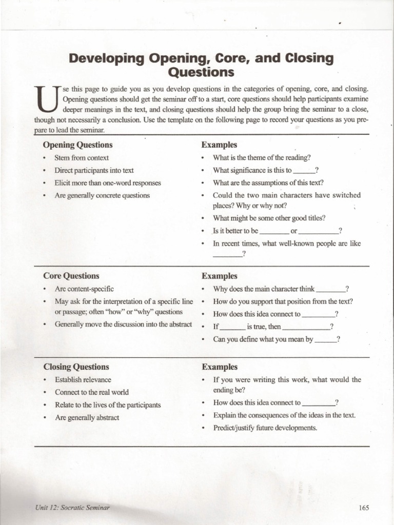 Developing Opening, Core, and Closing Questions | PDF | Behavioural ...