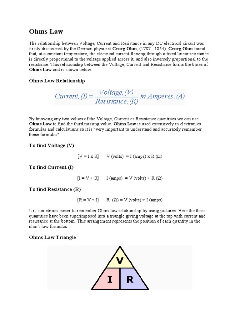 Ohms Law | PDF | Electrical Resistance And Conductance | Voltage