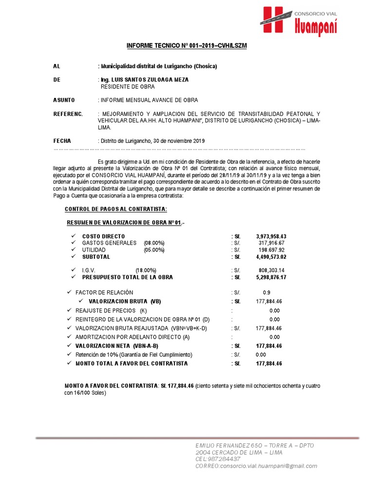 Informe Tecnico #001-Huampani | PDF | Business