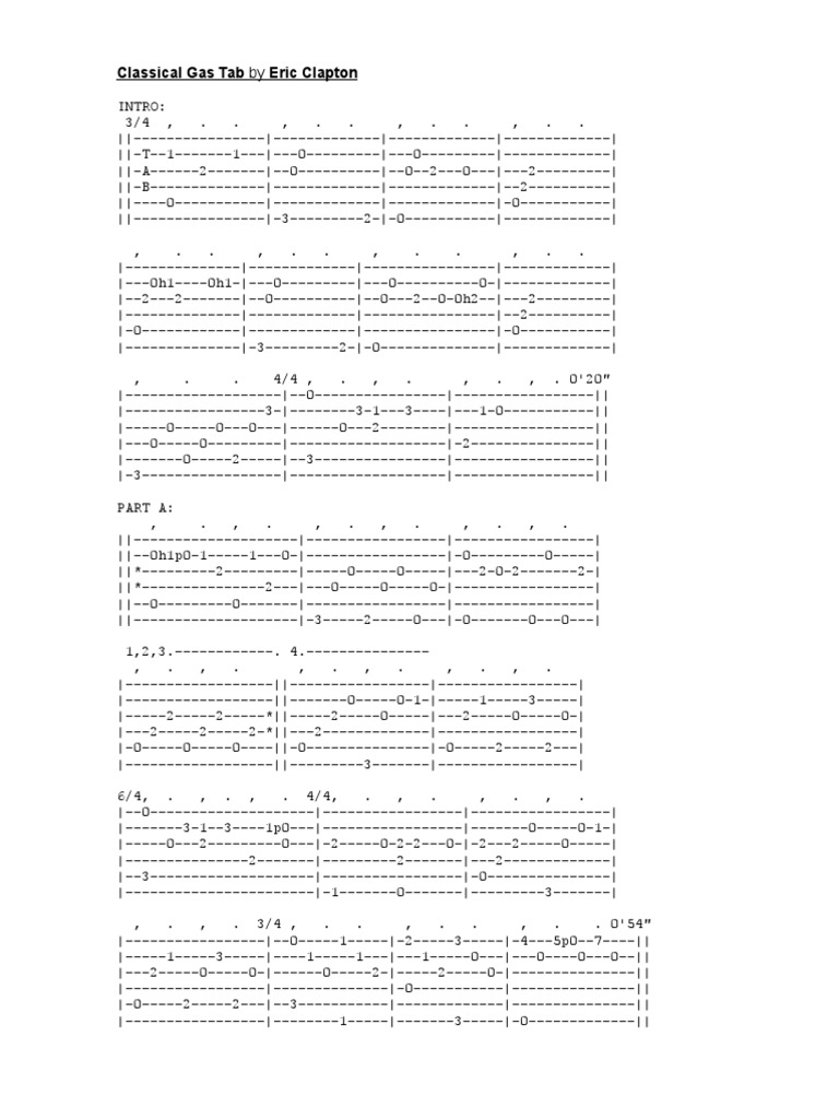 Classical Gas Tab by Eric Clapton | PDF | Teaching Methods & Materials ...