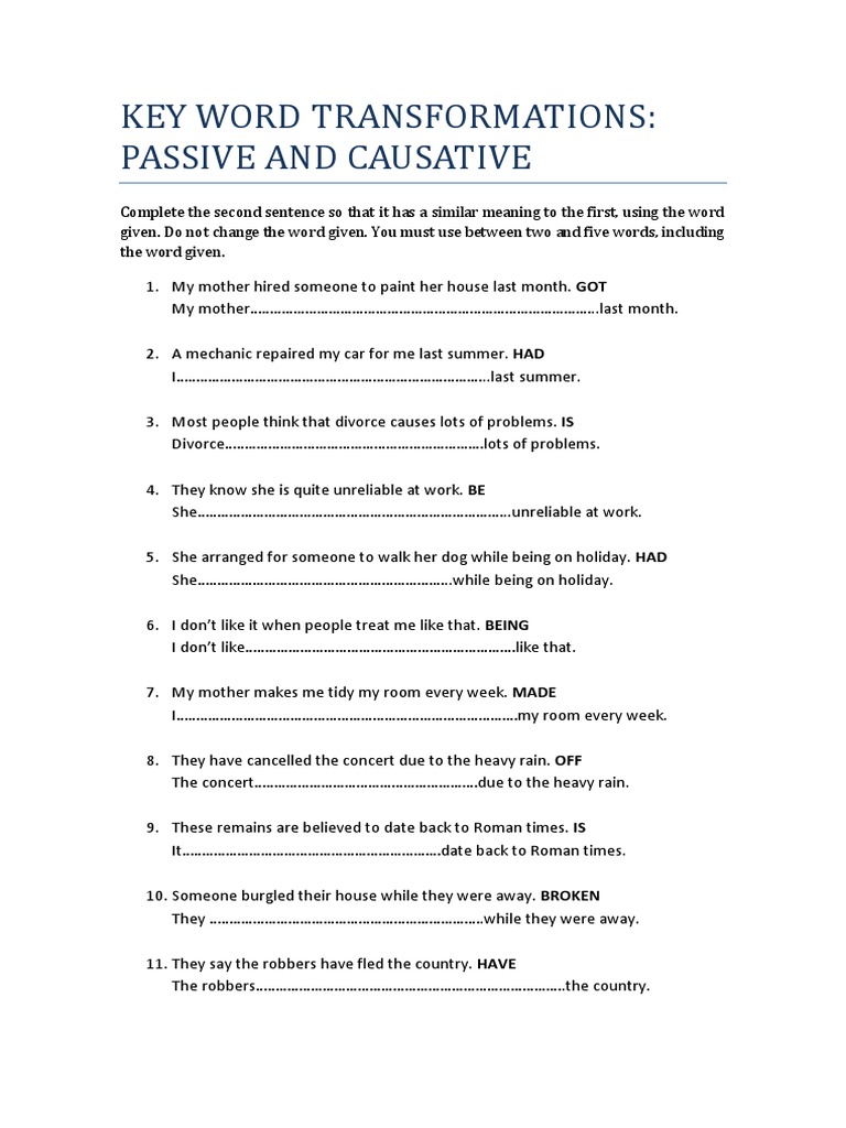 Key Word Transformation With Causative Have and Passive | PDF