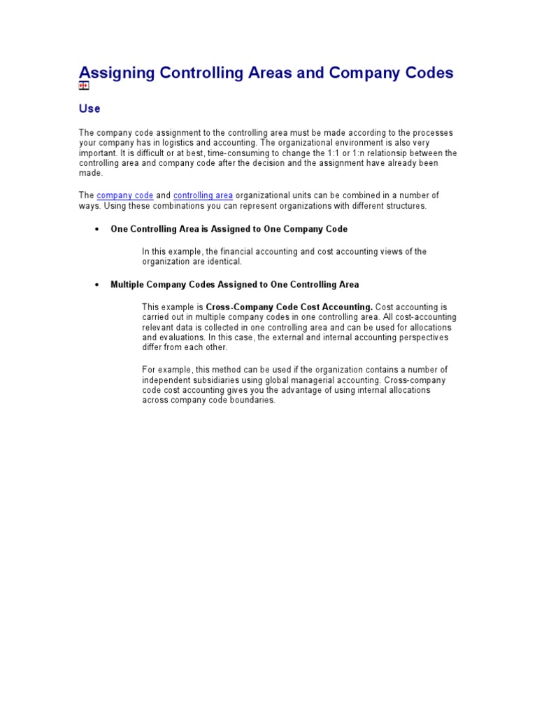 Assigning Controlling Areas and Company Codes | PDF | Cost Accounting ...