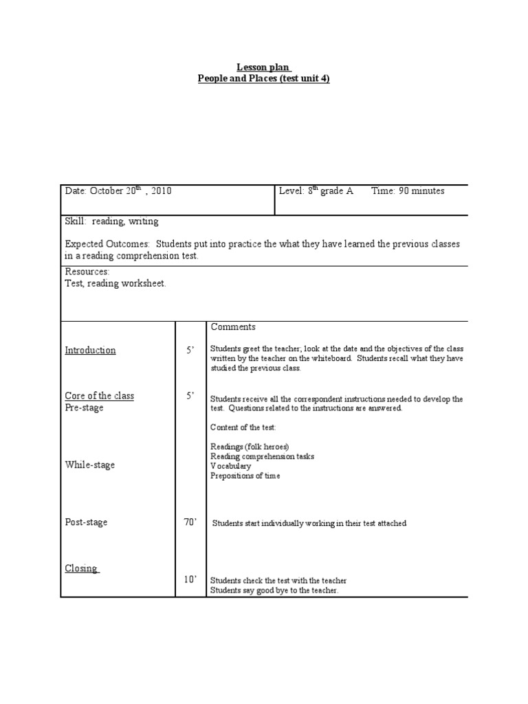 8th Grade Lesson Plans: People & Places | PDF | Lesson Plan | Reading ...