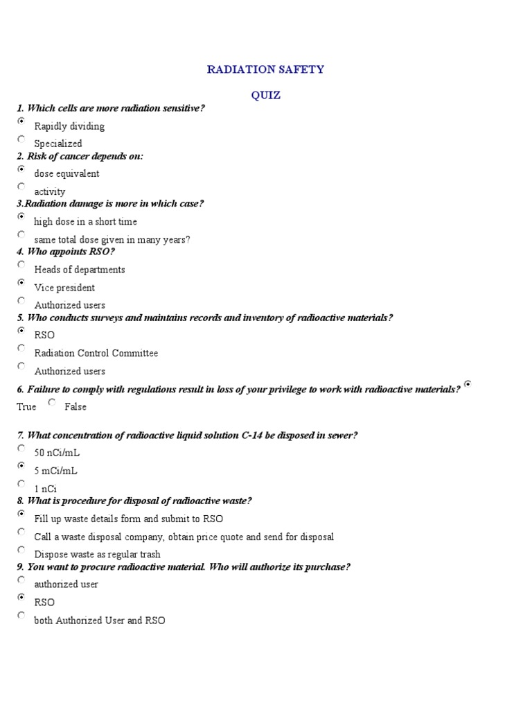 Radiation Safety Quiz and Answers | PDF | Ionizing Radiation ...