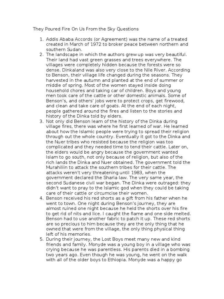 They Poured Fire On Us From The Sky Questions | PDF | Foods