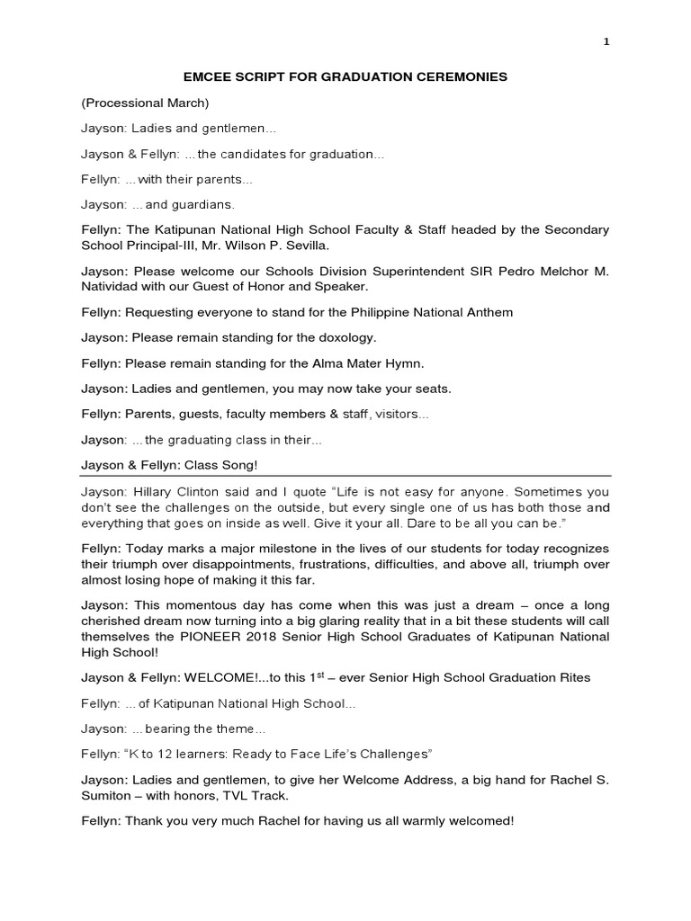 Emcee Script For Graduation Ceremonies | PDF