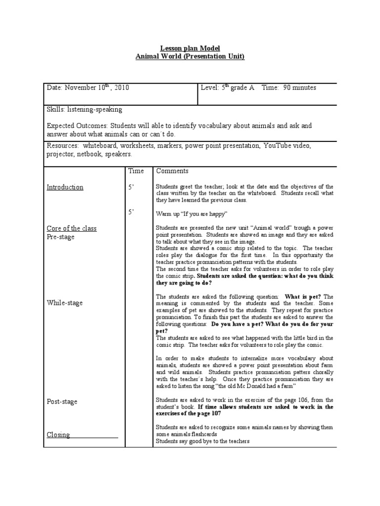 Lesson Plans (Unit 7 Animal World) | PDF | Lesson Plan | Question