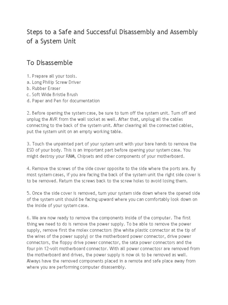 Steps To A Safe and Successful Dis Assembly and Assembly of A System ...