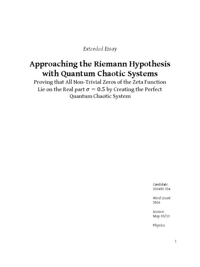 Extended Essay - Riemann | PDF | Quantum Mechanics | Prime Number