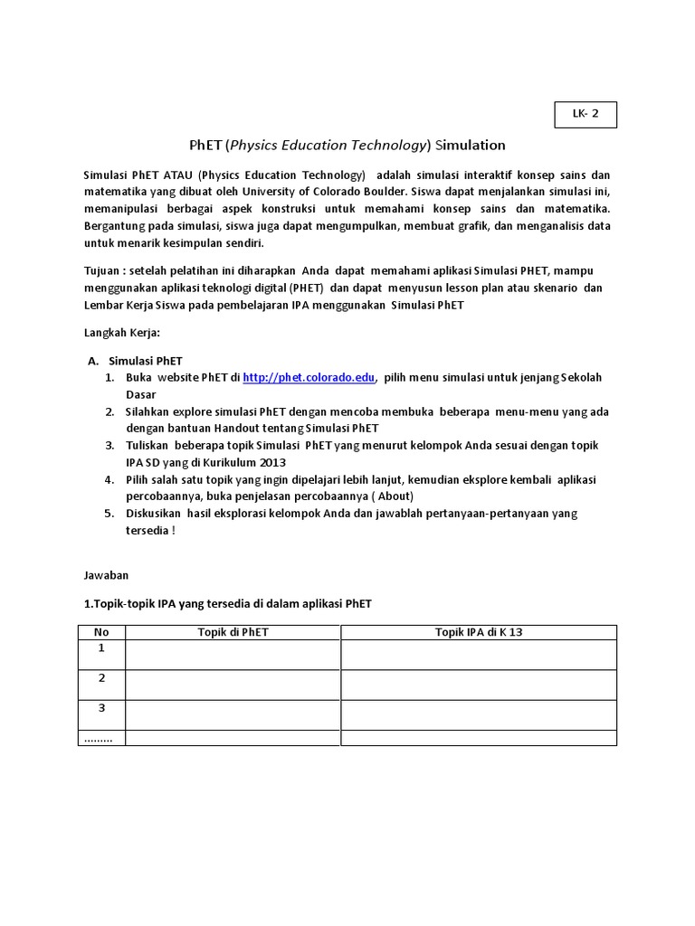 Aplikasi Simulasi PhET untuk Pembelajaran IPA | PDF