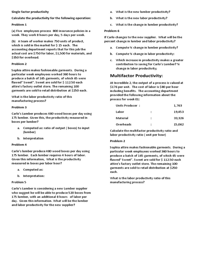 Single Factor Productivity | PDF | Workforce Productivity | Business ...