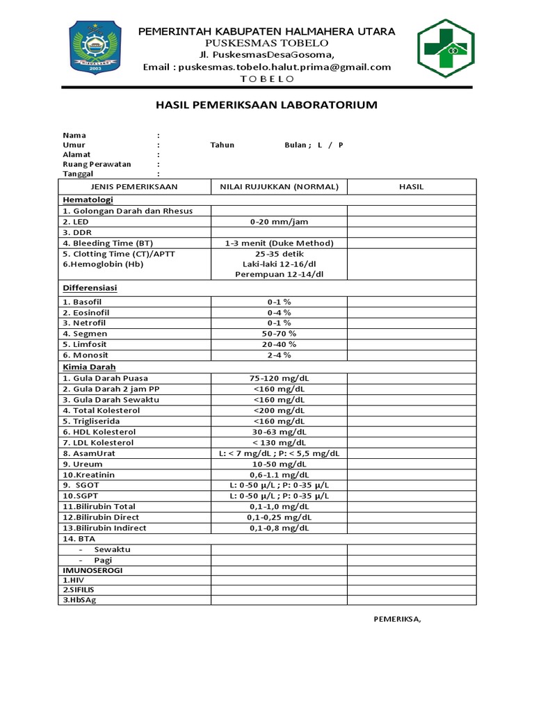 Hasil Pemeriksaan Laboratorium | PDF | Pengembangan Diri | Kesehatan ...