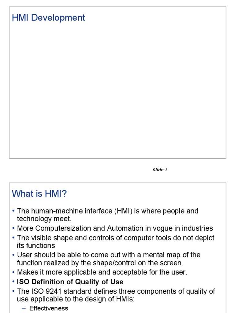 HMI Development: Slide 1 | PDF | Usability | Graphical User Interfaces