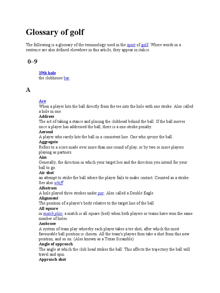 Golf Terminology Glossary for Beginners | PDF | Golf Course | Par (Score)