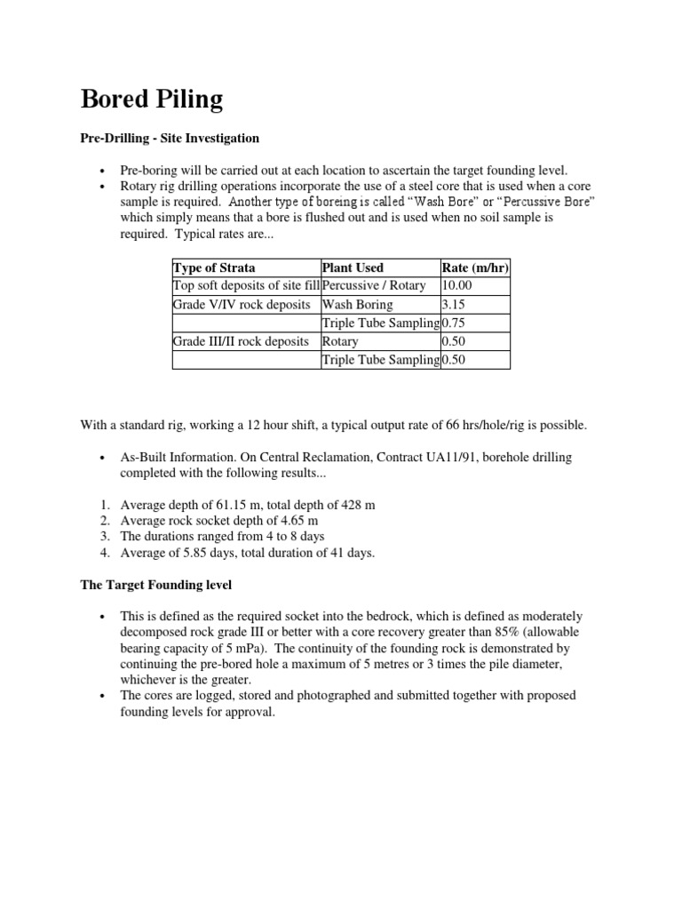 Bored Piling and Pre-Drilling Techniques | PDF | Deep Foundation ...